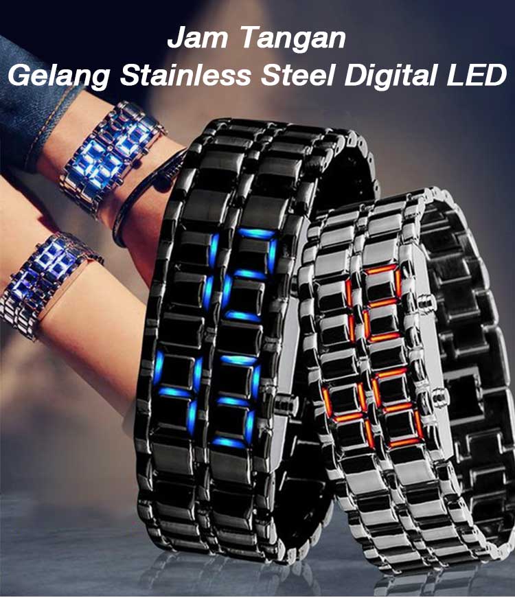 Jam Tangan Gelang Stainless Steel Digital LED